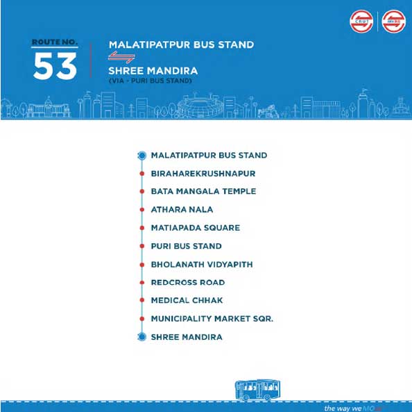 Ama Bus Route No 53 Timing Malatipatpur to Shree Mandira