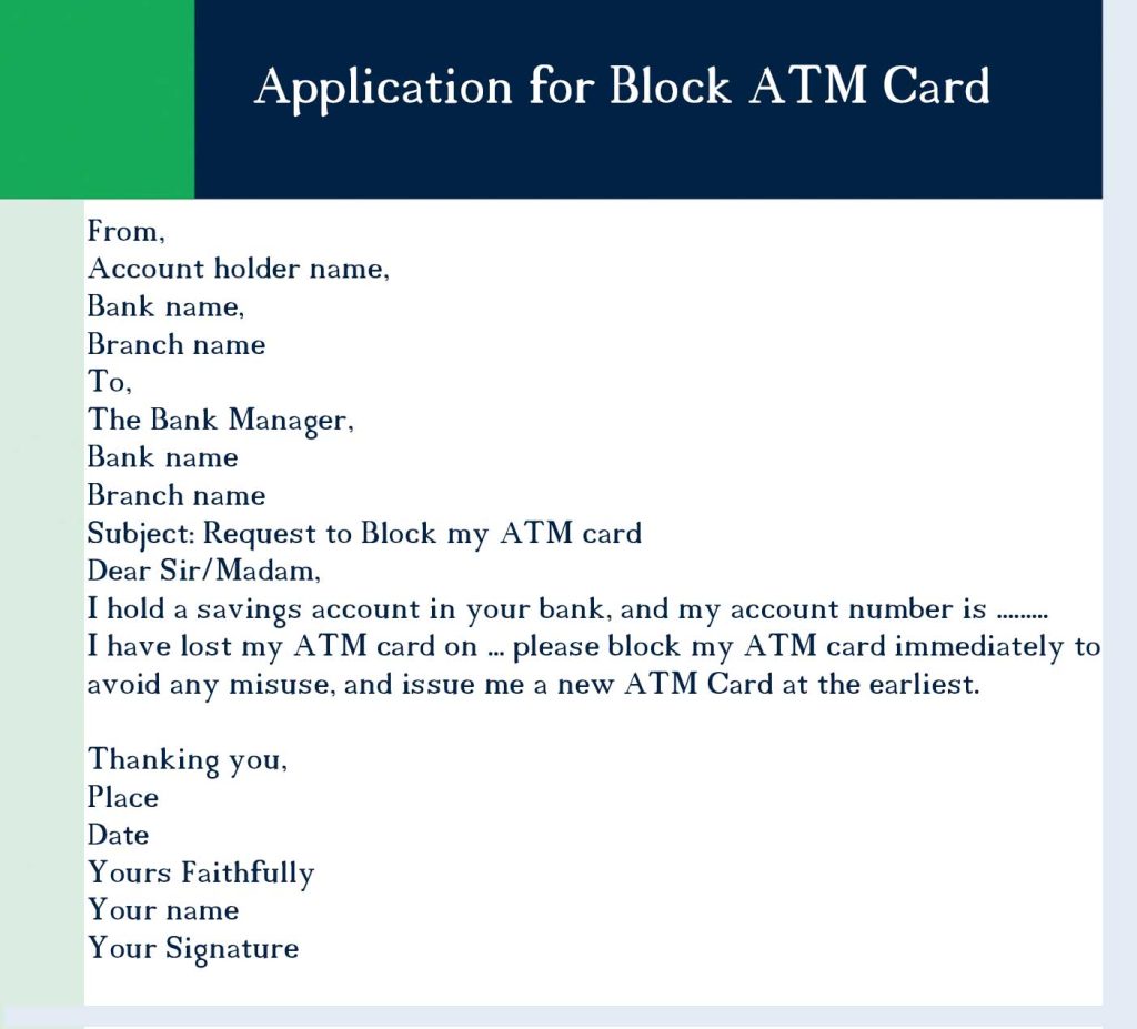 Application for Block ATM Card