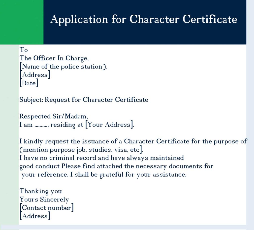 Application for Character Certificate