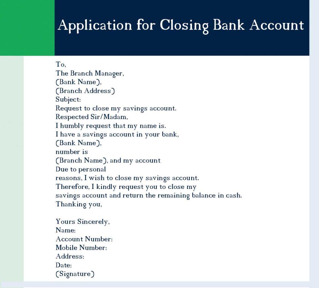 Application for Closing Bank Account