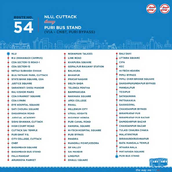 Ama Bus Route No 54 Timing NLU Cuttack to Puri Bus Stand