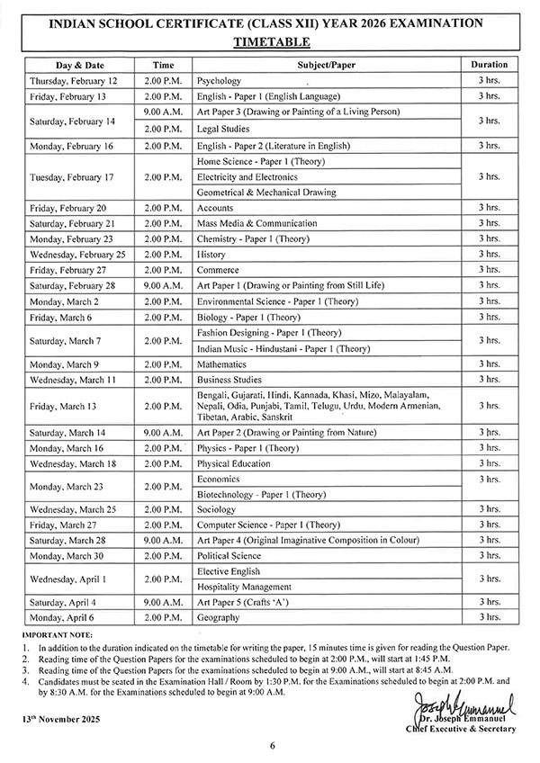 ISC 2026 Board Exam Date
