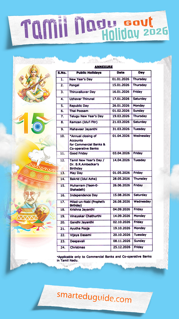Tamil Nadu Government Releases list of Public Holidays for 2026