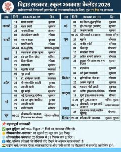 Bihar Govt School Calendar 2026