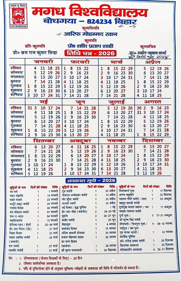Magadh University's Holiday 2026